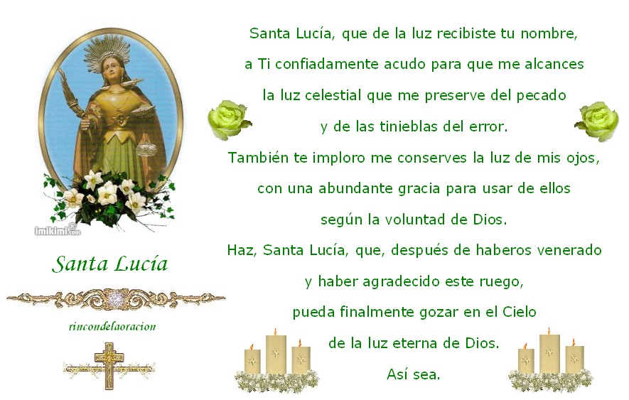 Rincón de la Oración: Estampas Oraciones de Santa Lucía