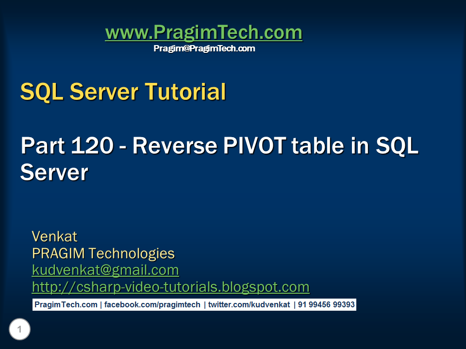 Sql server, .net and c# video tutorial: Reverse PIVOT table in SQL Server
