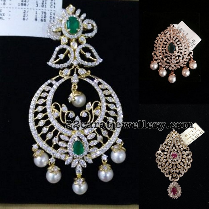 Diamond Pendant Sets with Pearls - Jewellery Designs