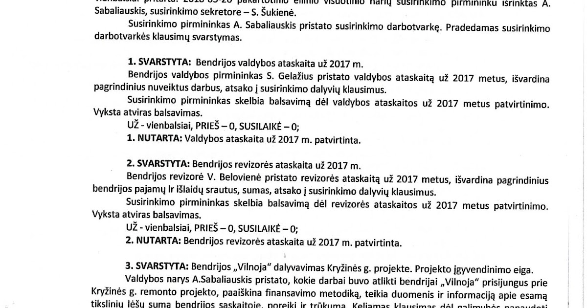 sodininkų bendrija "Vilnoja": Benrdijos narių susirinkimų protokolai