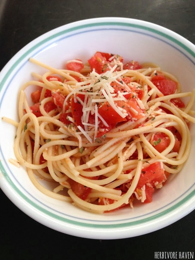 Herbivore Haven: Tomato Basil Spaghetti