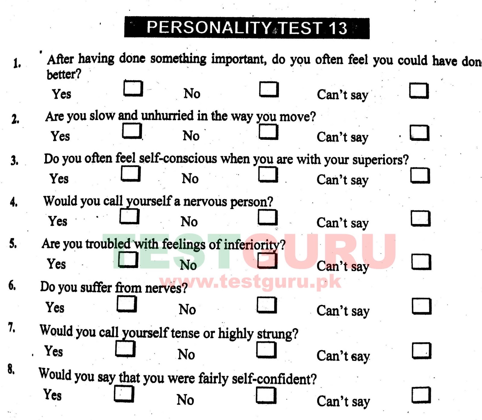 Personality Online Test 13 MCQS self analysis aptitude quiz for css ...