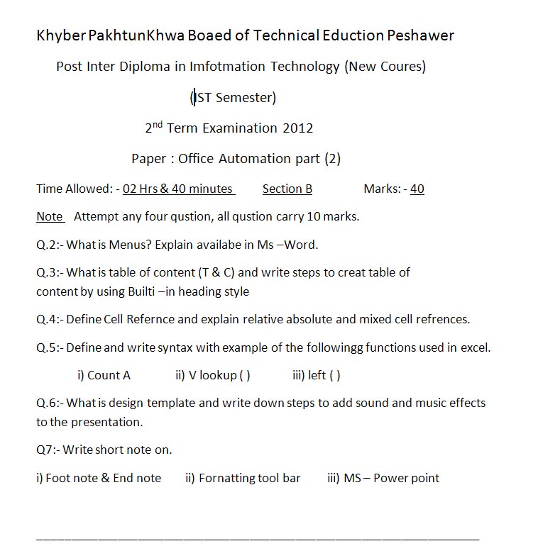 DIT Past Papers ~ Sea Of Knowledge