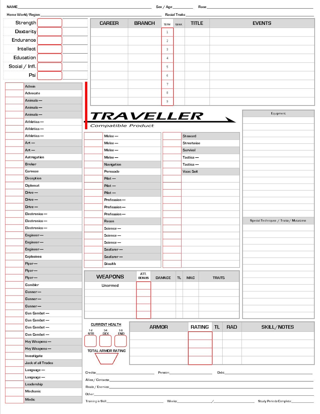 Graphite Prime: Traveller: Evolution of a Character Sheet and ...