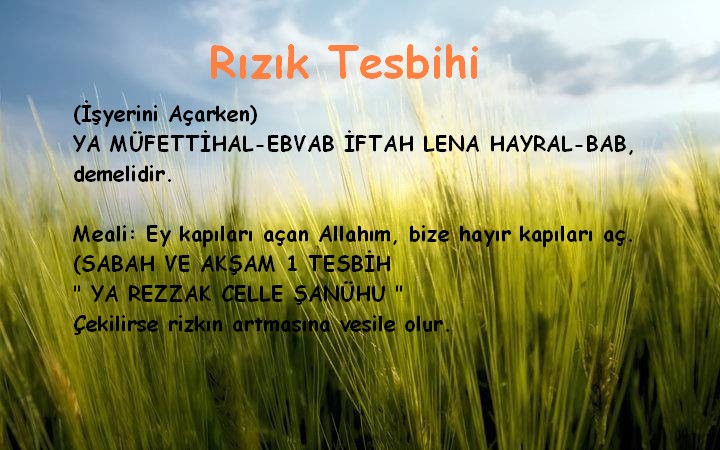 ŞİFA AYETLERİ VE DUALARI: RIZIK TESBİHİ