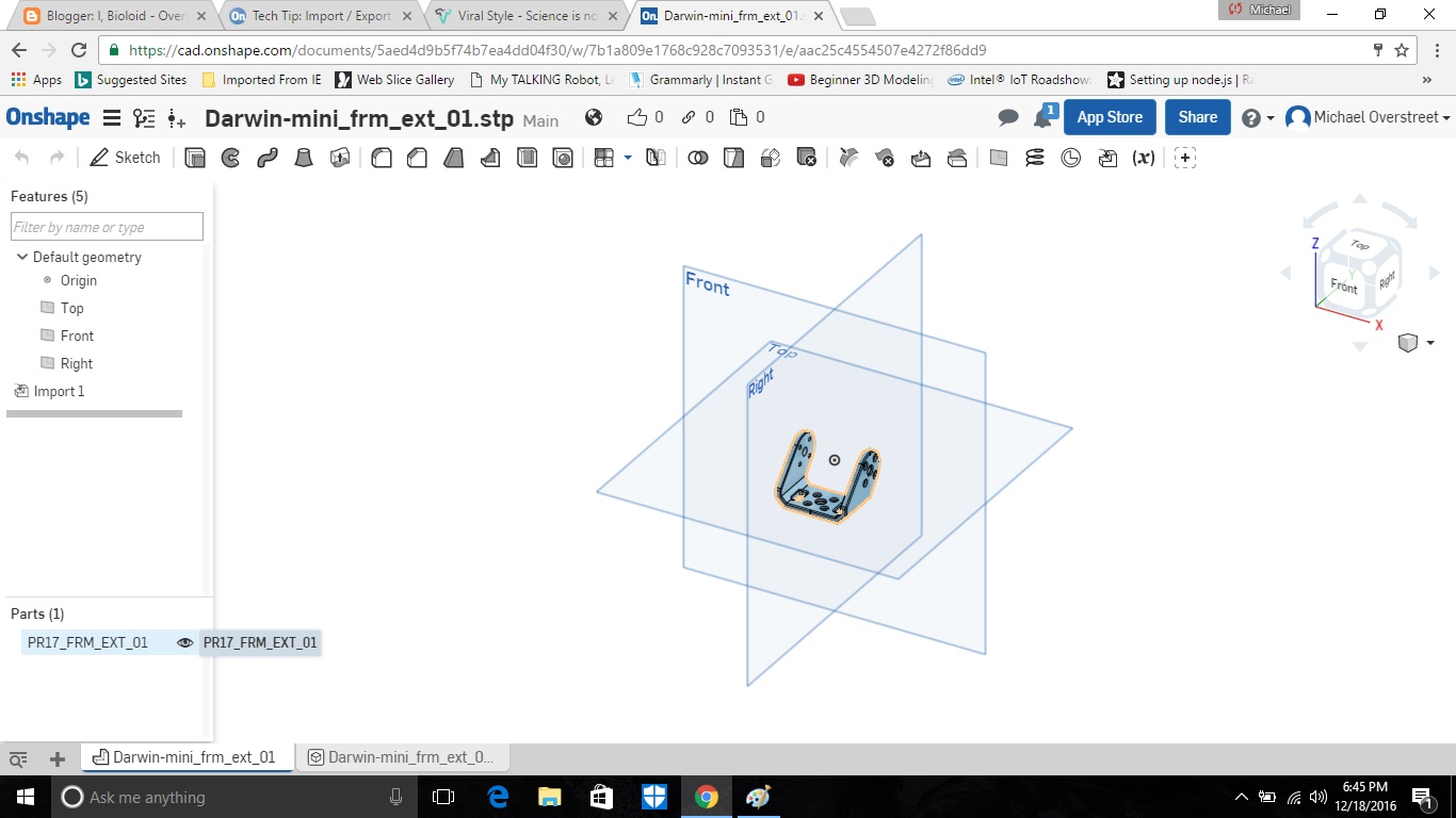I, Bioloid: Create .STL Files for 3D printing using OnShape.
