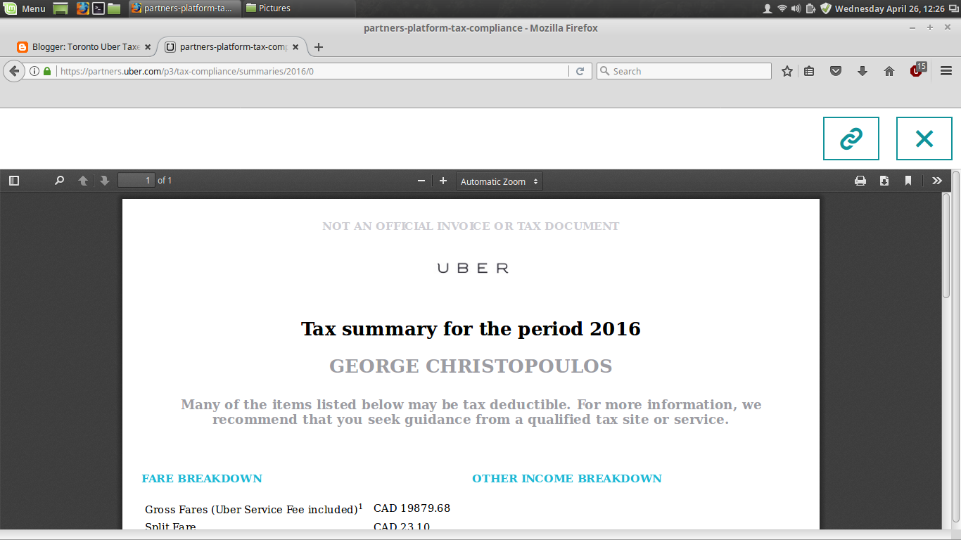 Toronto Uber Taxes: How much did I earn with Uber in the tax year