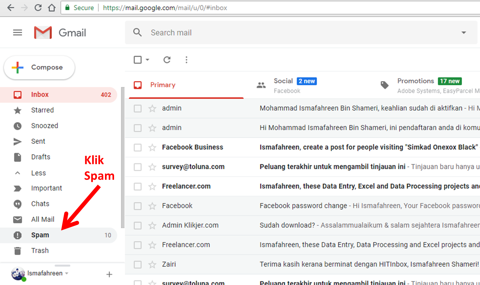 Cara Cari Email Spam Pada Gmail Terbaru (PC)