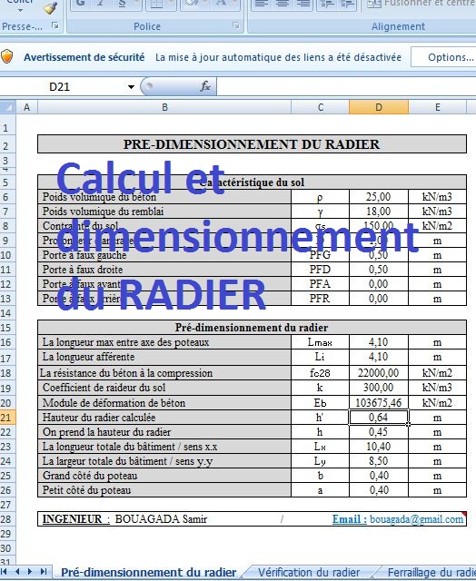 Calcul et dimensionnement du radier sur excel | Cours génie civil ...