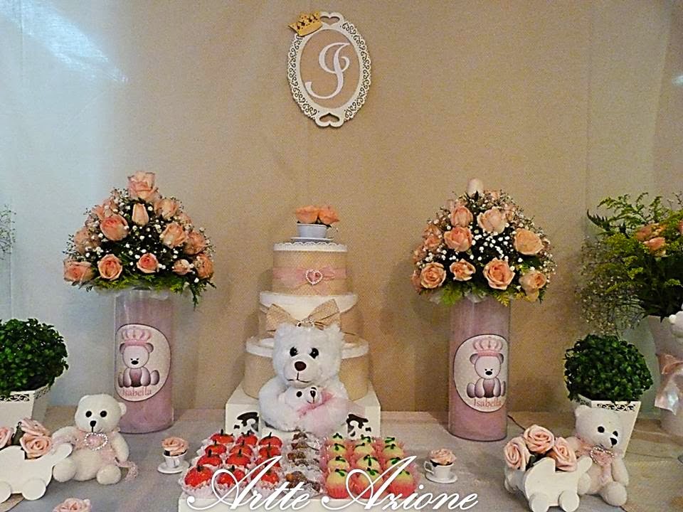 Artte Azione: Decoração Bege e Rosa- Ursos e coroa