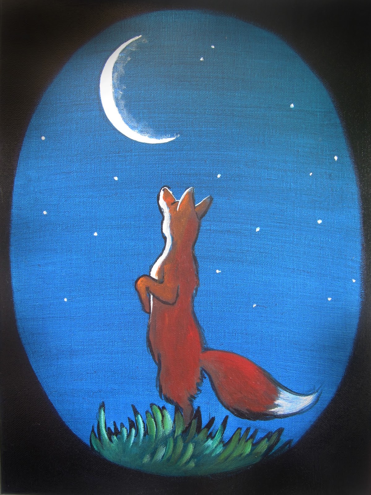 One Painting a Day: Fox and Crescent Moon