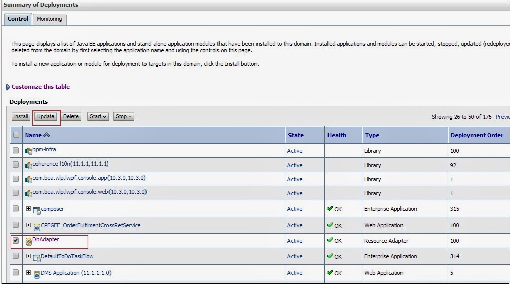 Re-Deploying the DBAdapter application - Oracle SOA Suite