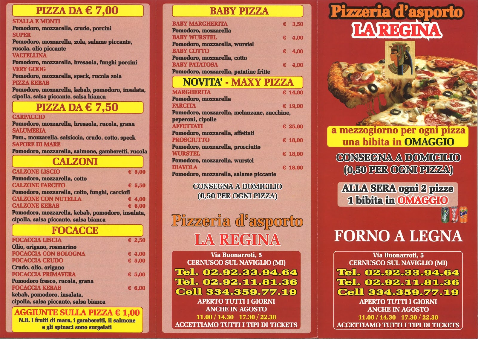 Menu e Prezzi: Menu della pizzeria da asporto LA REGINA a Cernusco sul ...