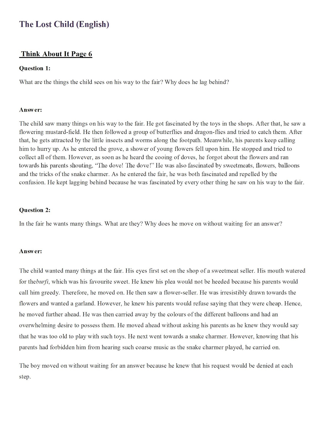CBSE Class IX ENGLISH Literature MOMENTS Chapter 1 The Lost Child CBSE Class IX ENGLISH Literature MOMENTS Chapter 1 The Lost Child