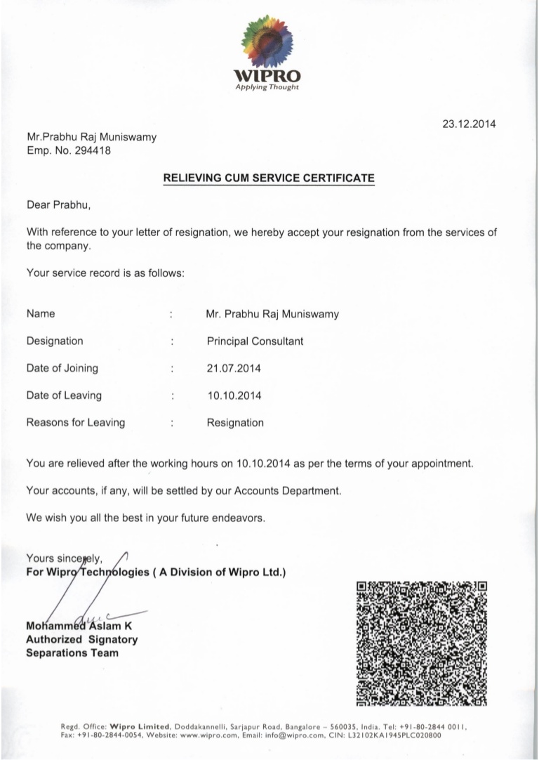 Relieving Letter Sample Scribd India
