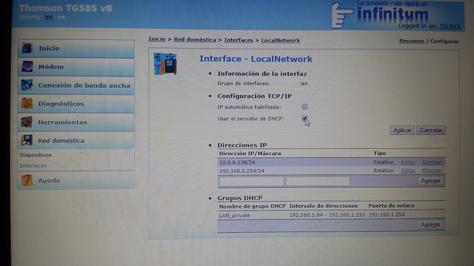 MTL UPSUM J. Manuel Guerrero: Configurar modem TELMEX HG530 modo Puente ...