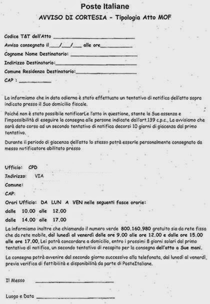 Avviso di giacenza atto MOF