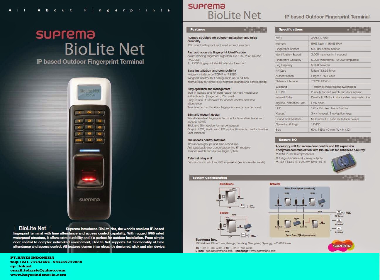 Jual fingerprint Suprema Biolite Net telp : 021-71442656-081316770888