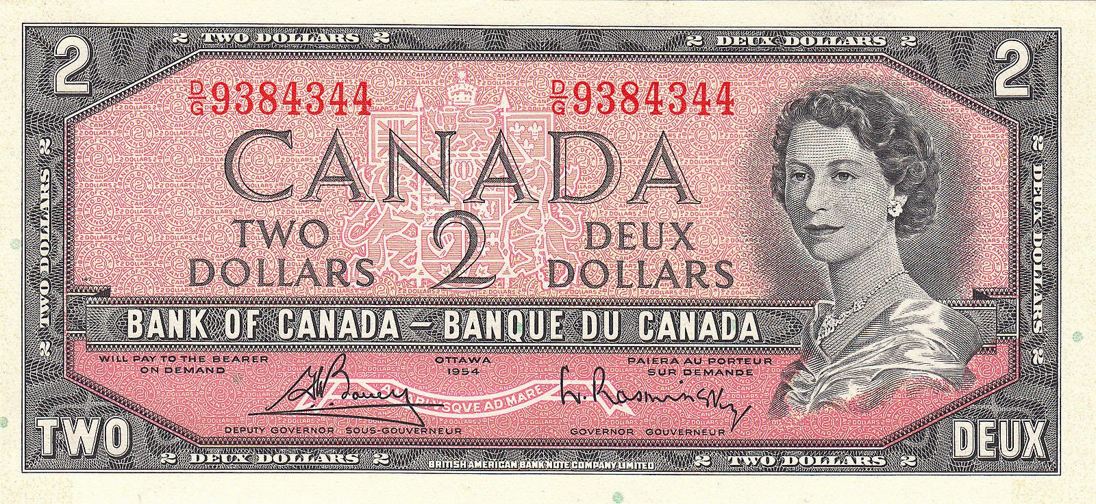 Canada 2 Dollars Banknote 1954 Queen Elizabeth II World Banknotes