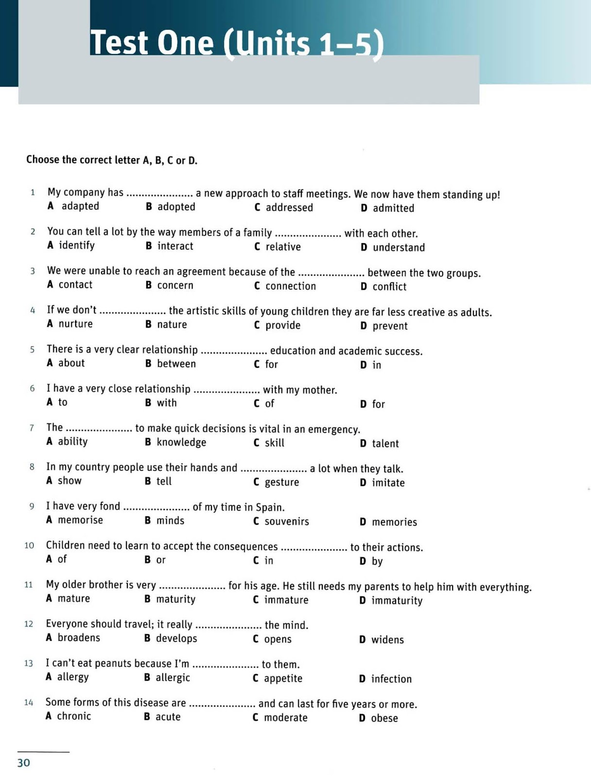 Test One: Unit 1 - Unit 5