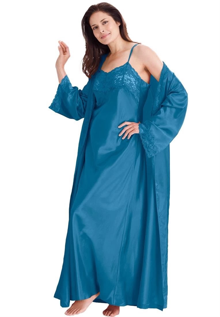 Amoureuse Women's Plus Size Long Satin Peignoir Set - Plus Size ...