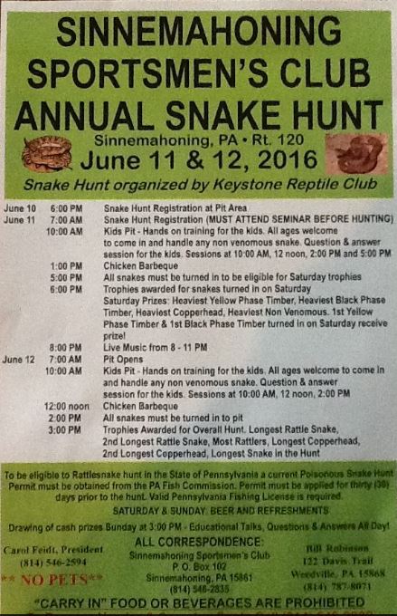 Cameron County PA News: Sinnemahoning Sprotsmen's Club Annual Snake Hunt