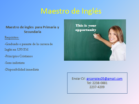 Maestro de Ingles para Primaria y Secundaria - Tegucigalpa