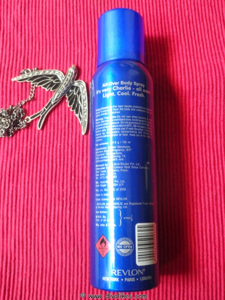 Revlon Charlie Blue Perfumed Body Spray Review | Diva Likes