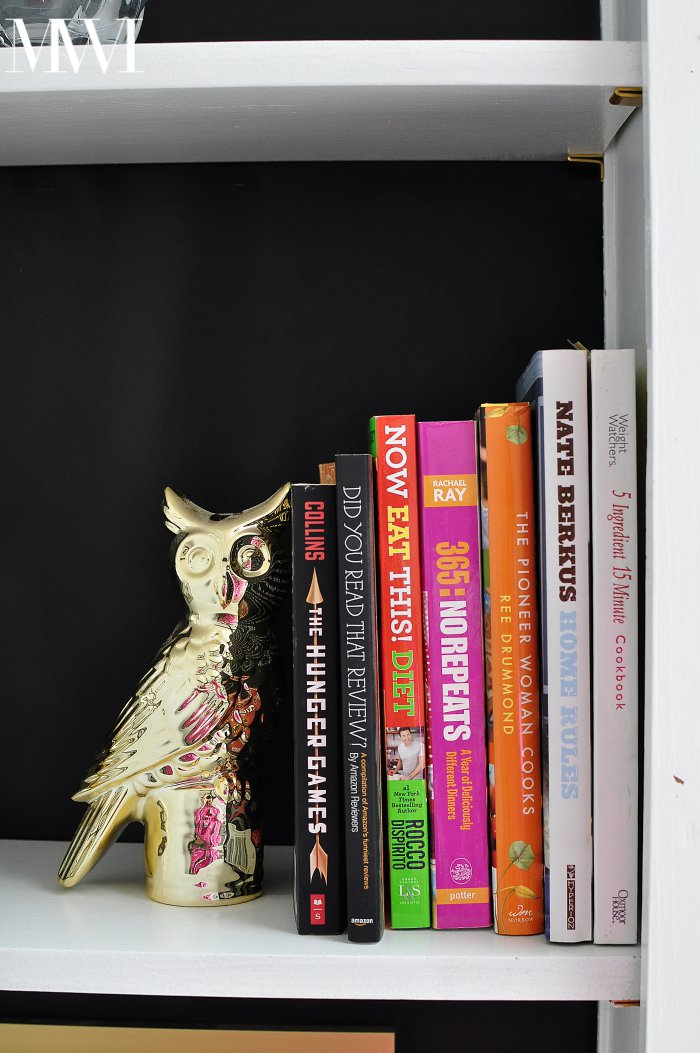 DIY Black Backed Bookcase Using Contact Paper - MONICA BENAVIDEZ