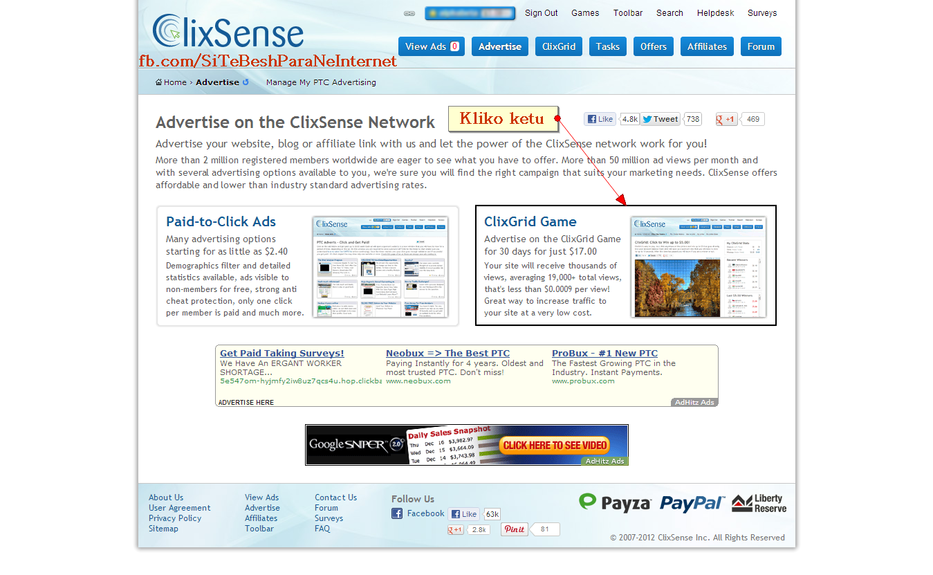 Si te besh para ne internet: ClixSense