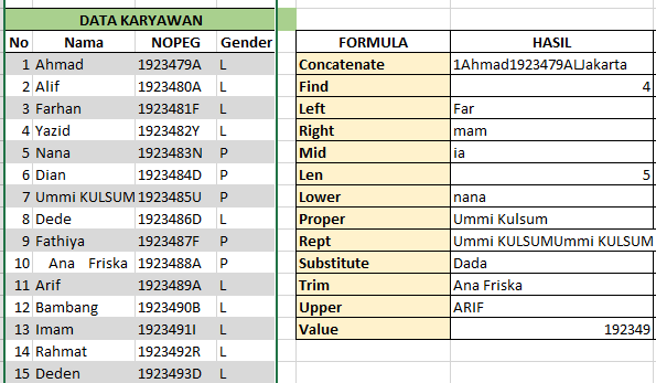 Tutorial Formula Text Concatenate Find Len Lower Left Mid Right Proper Rept