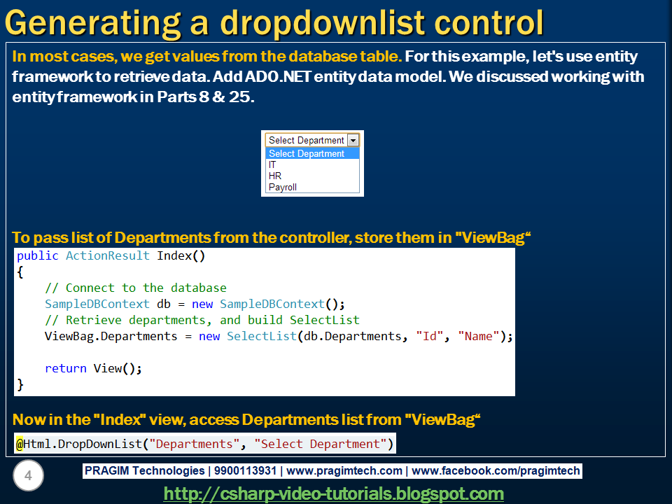 Sql Server Net And C Video Tutorial Part 34 Generating A Dropdownlist Using Html Helpers