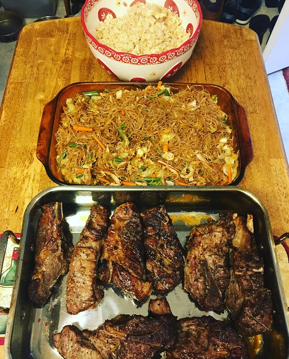 Cooking Pork Liempo with Fried Rice & Pancit Bihon