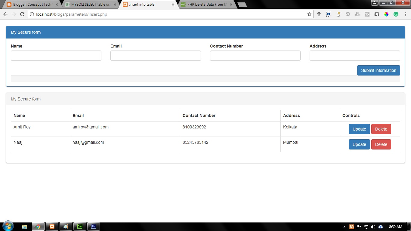 Mysqli Delete Table Data Using Parameters Prepared Statements Php Indi Concept