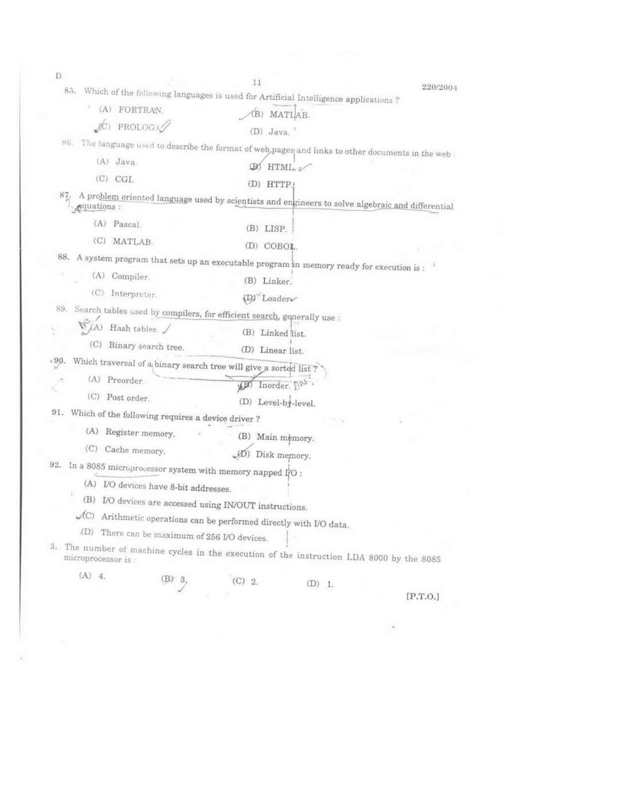 Psc Hsst Computer Science Hsst Cs Qp 2202004 Part Ii