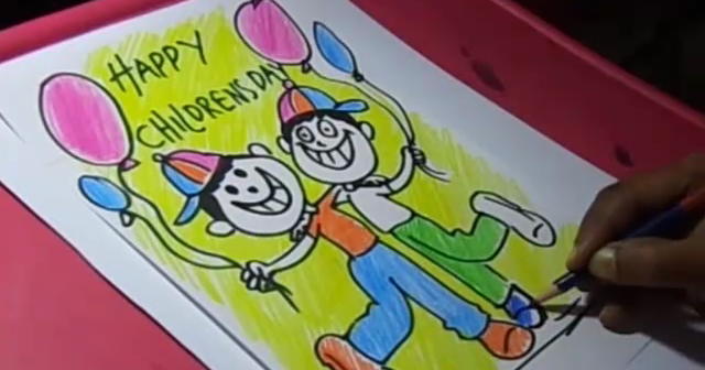 KIDS CARTOON DRAWINGS: How to Draw Children's day Greeting Drawing for ...