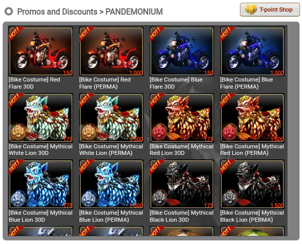 New @ Item Shop: Costumes and Bike Costumes