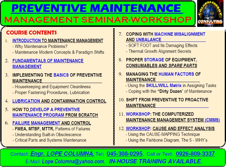 COLUMNA ENERGY: 2ND PREVENTIVE MAINTENANCE MANAGEMENT SEMINAR-WORKSHOP ...