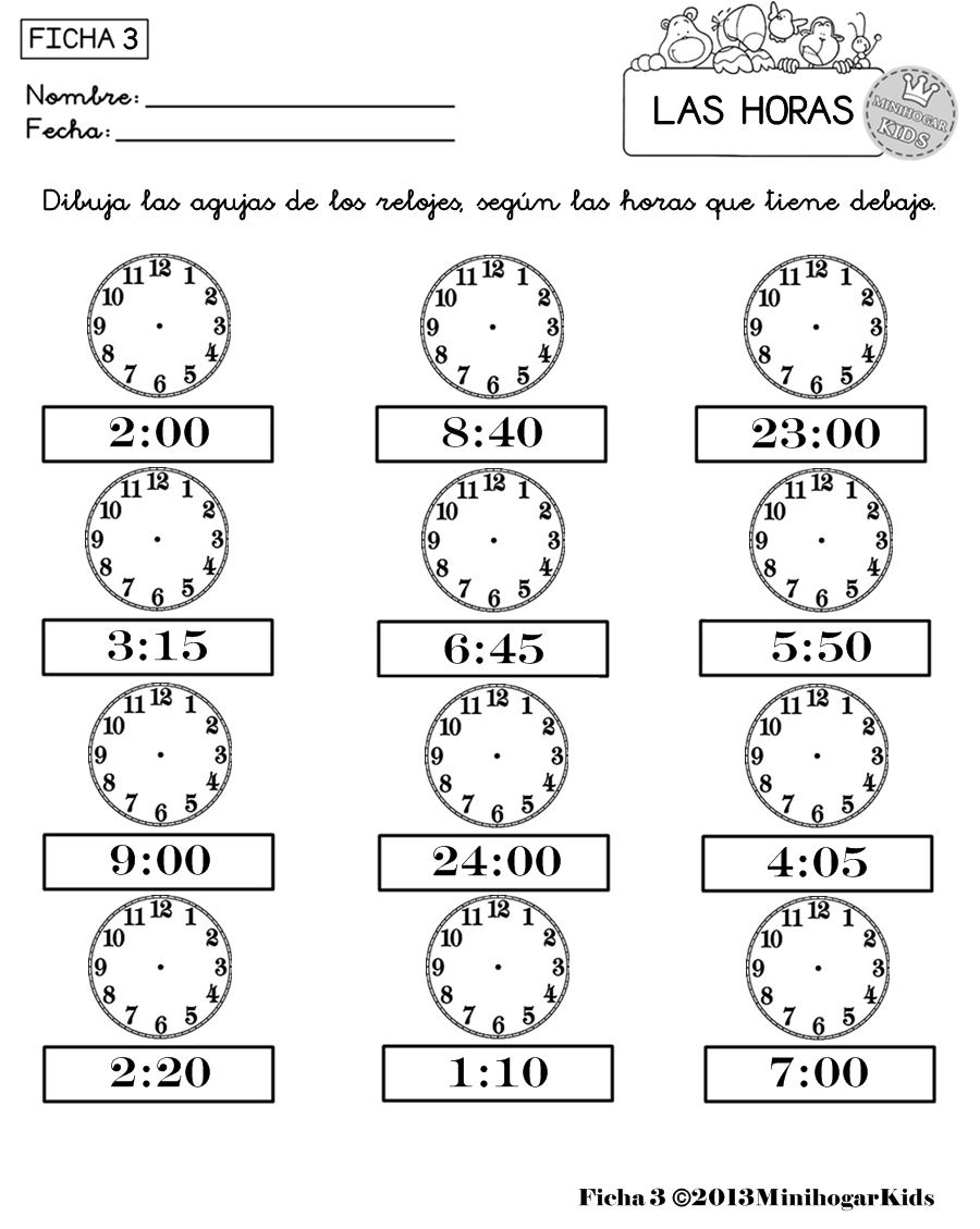 Fichas sobre las horas del reloj - Imagui