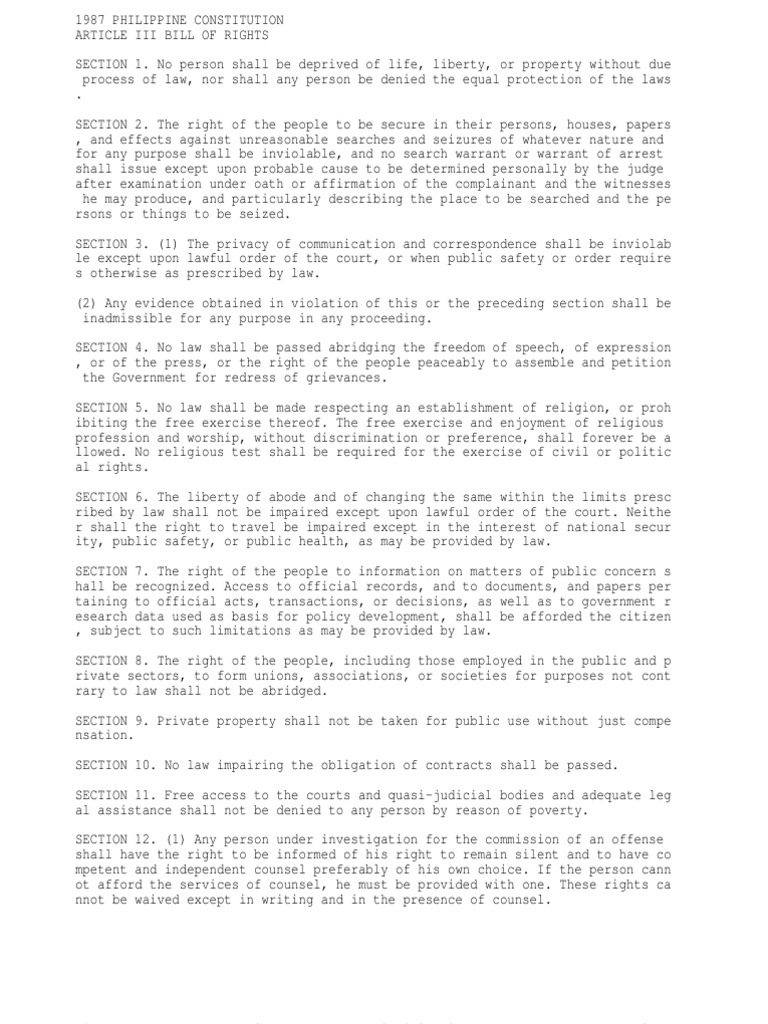 bill of rights philippine constitution - philippin news collections
