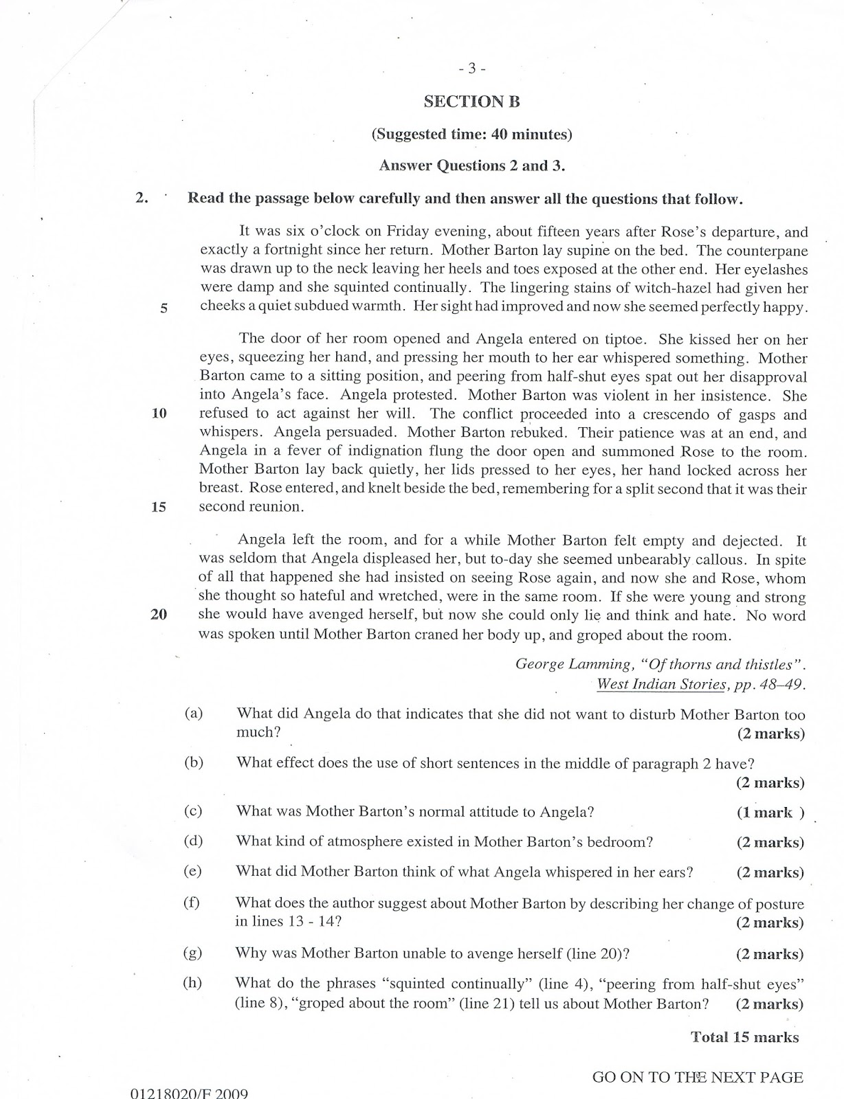 S.D.A. School English A: Form 5 Reading Comprehension