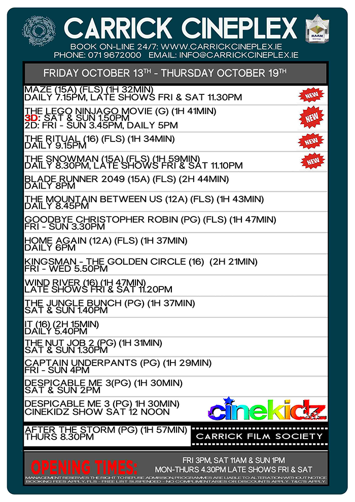 Carrick Cineplex: October 2017