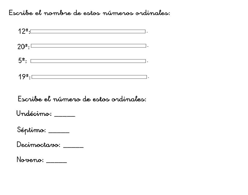 EL RINCON DE AULA: Ficha de los números ordinales.