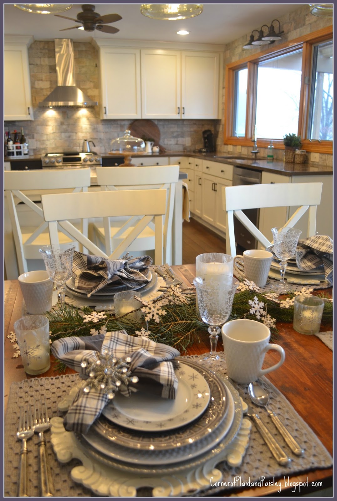 Winter Snowflake Tablescape - Corner of Plaid and Paisley