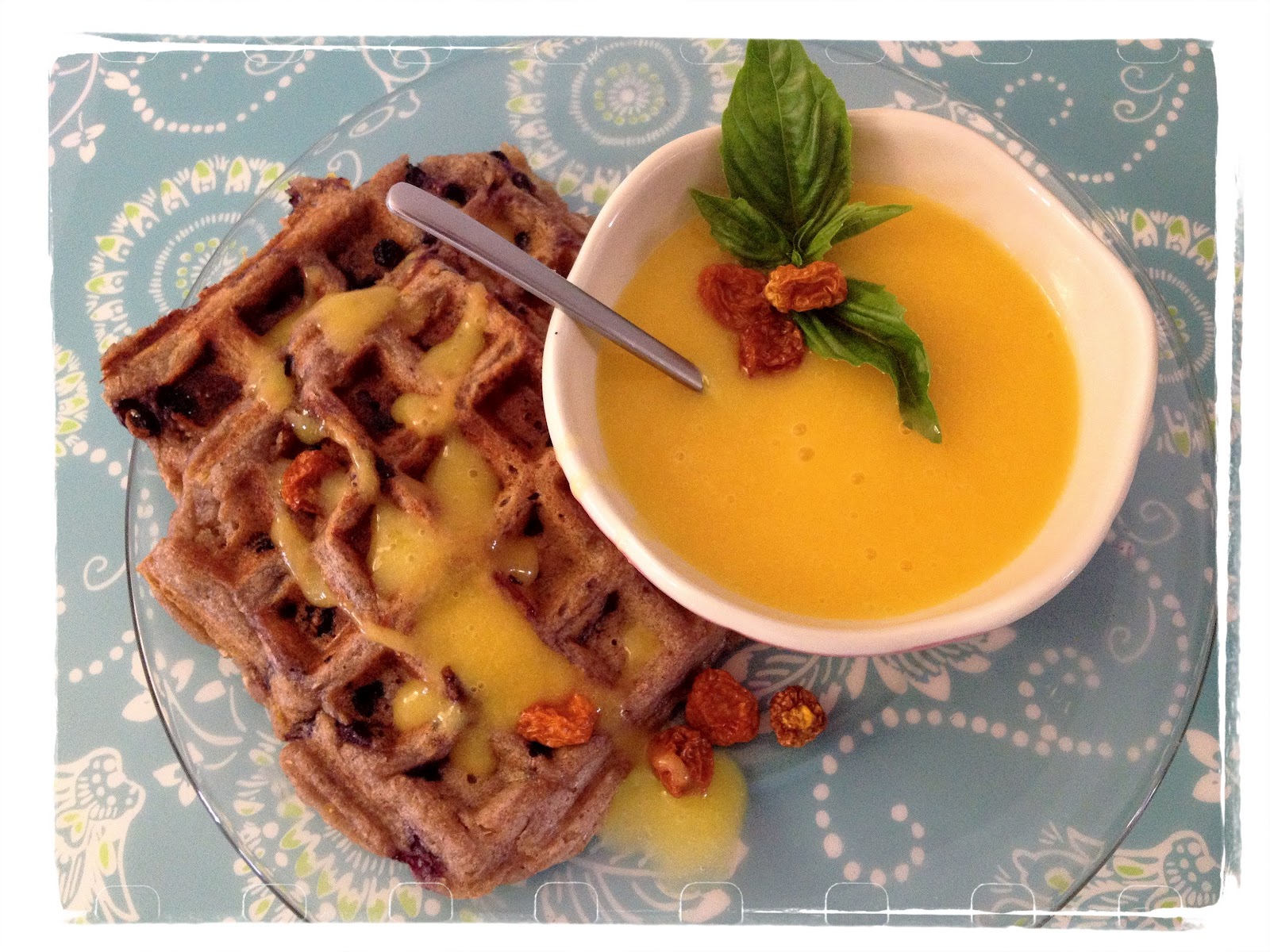 Vegan for one: Orange Blueberry Waffles with Mango Coulis + Apple Sauce ...
