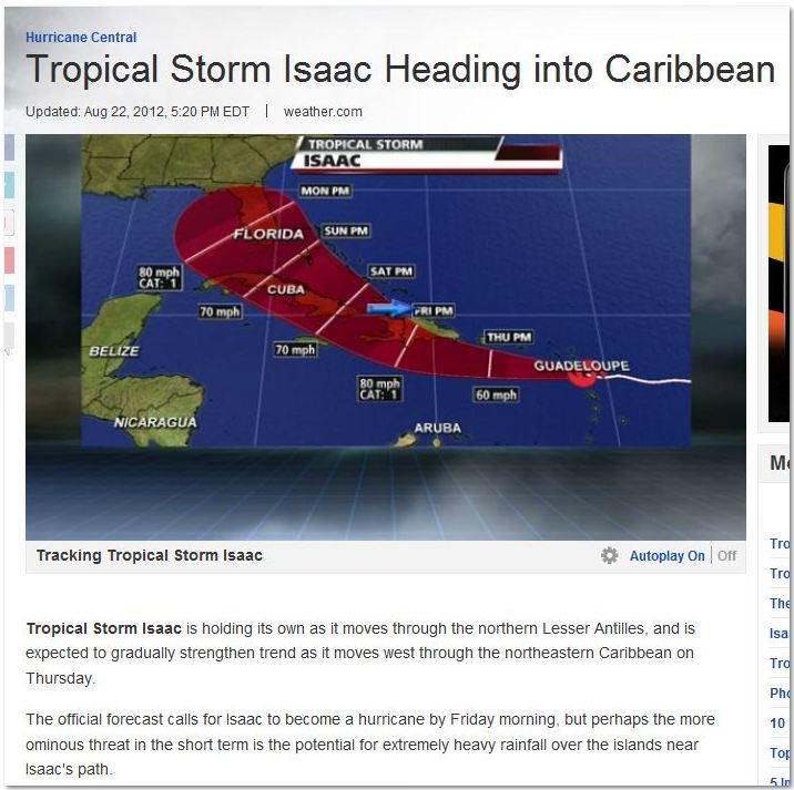 Sister Sarah's Excellent Adventure: Tropical Storm Isaac heading ...