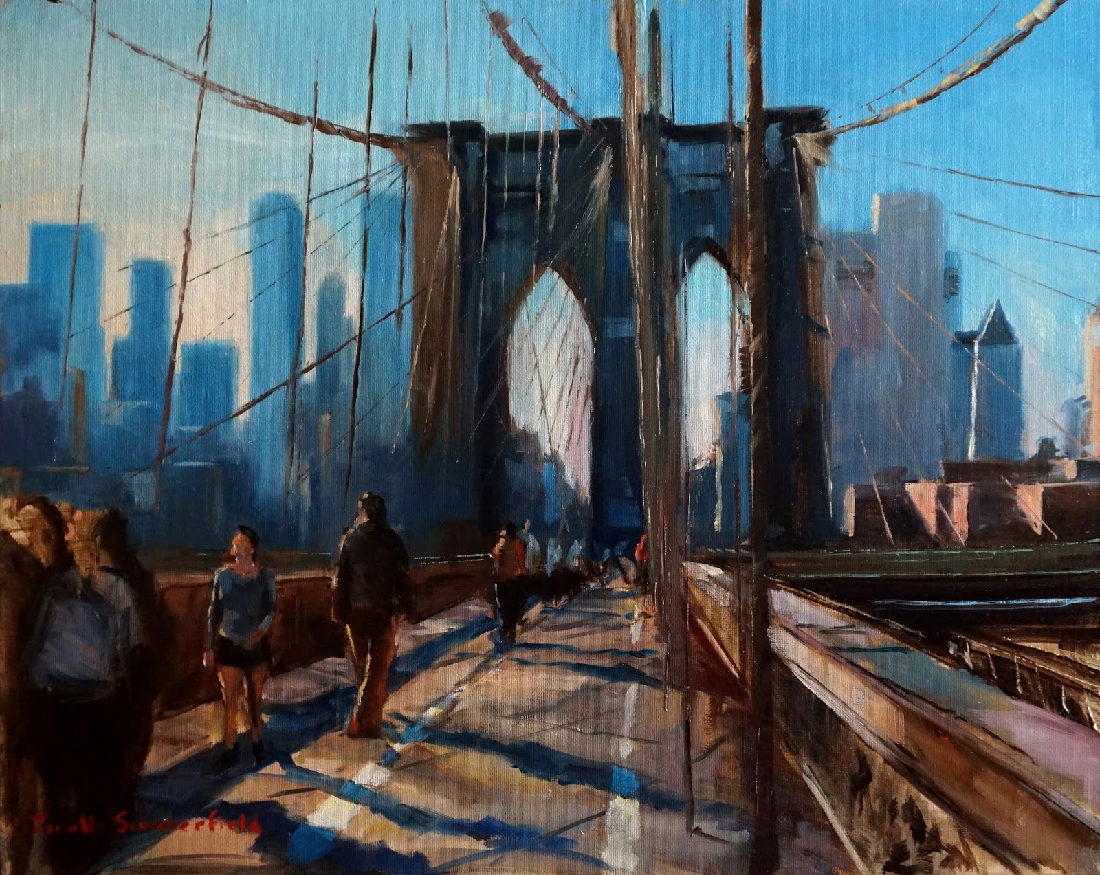 Jonelle Summerfield Oil Paintings: Crossing the Brooklyn Bridge