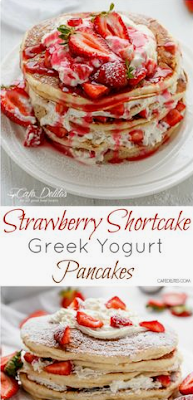 strawberry shortcake greek yogurt pancakes