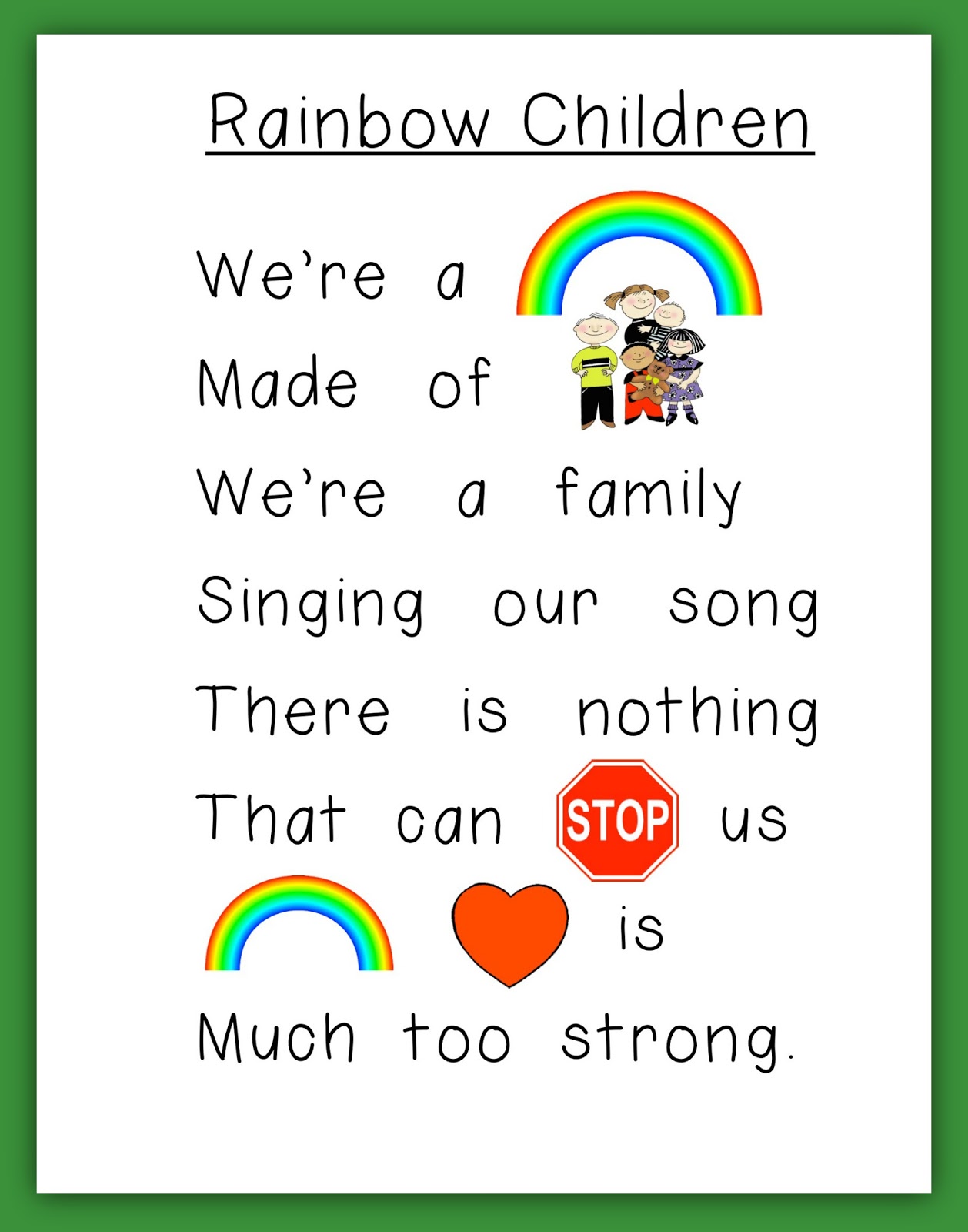 rainbow children song printable - rubber boots and elf shoes